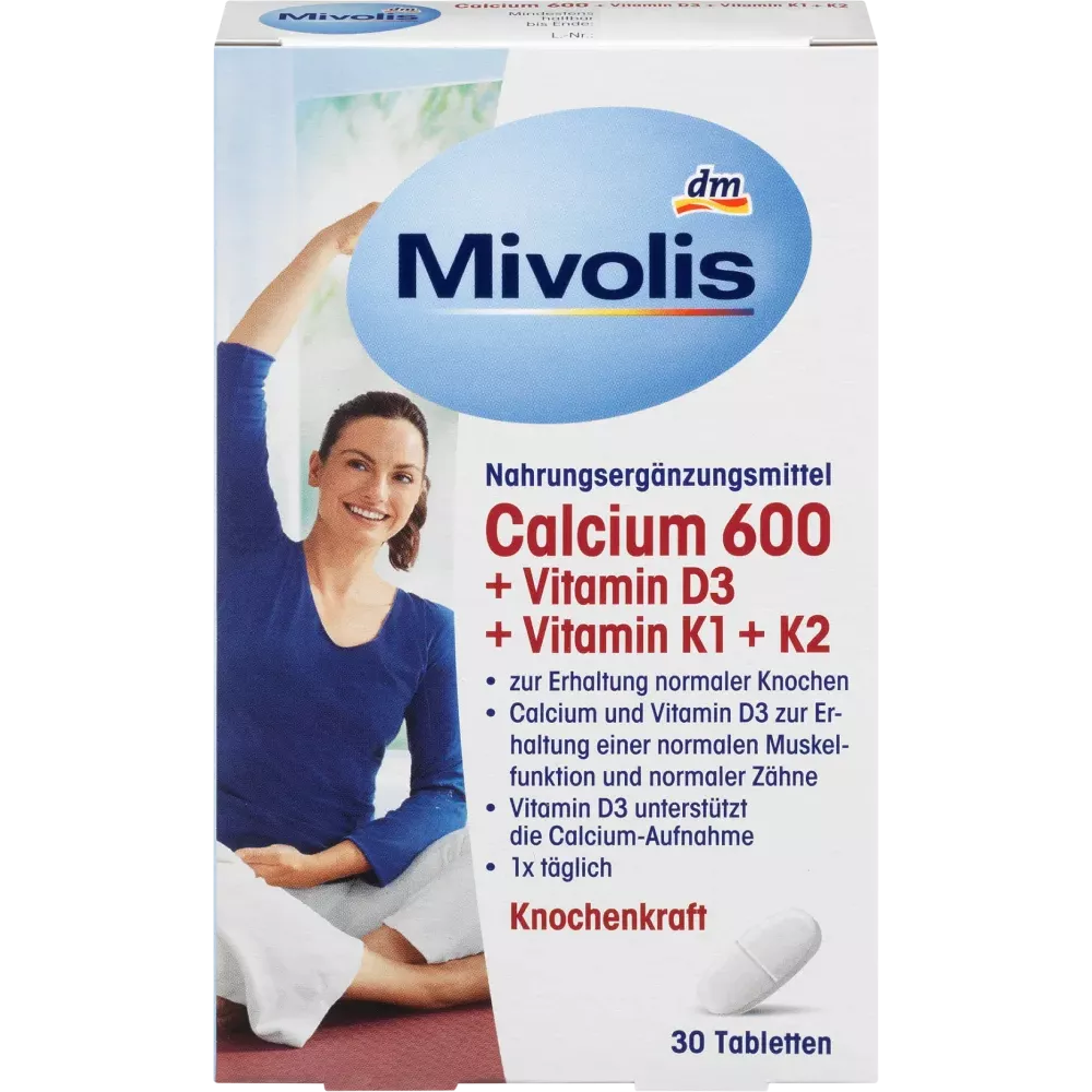 Mivolis Calcium 600 + Vitamine D3 + K1 + K2, 30 stuks, 51 g