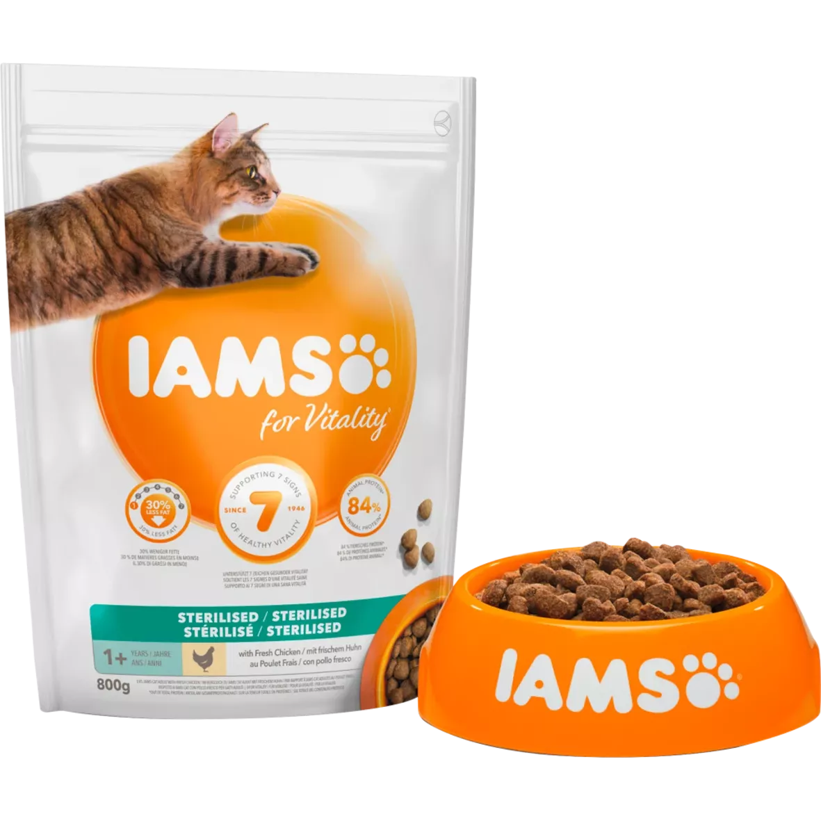 IAMS Droogvoer voor katten, Gesteriliseerd met kip, volwassen, 800 g