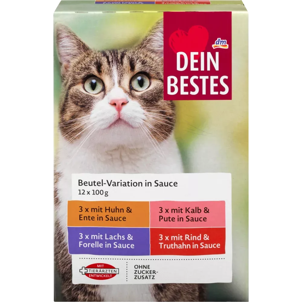 Dein Bestes Natvoer voor katten, voordeelverpakking zakjes in saus, 12